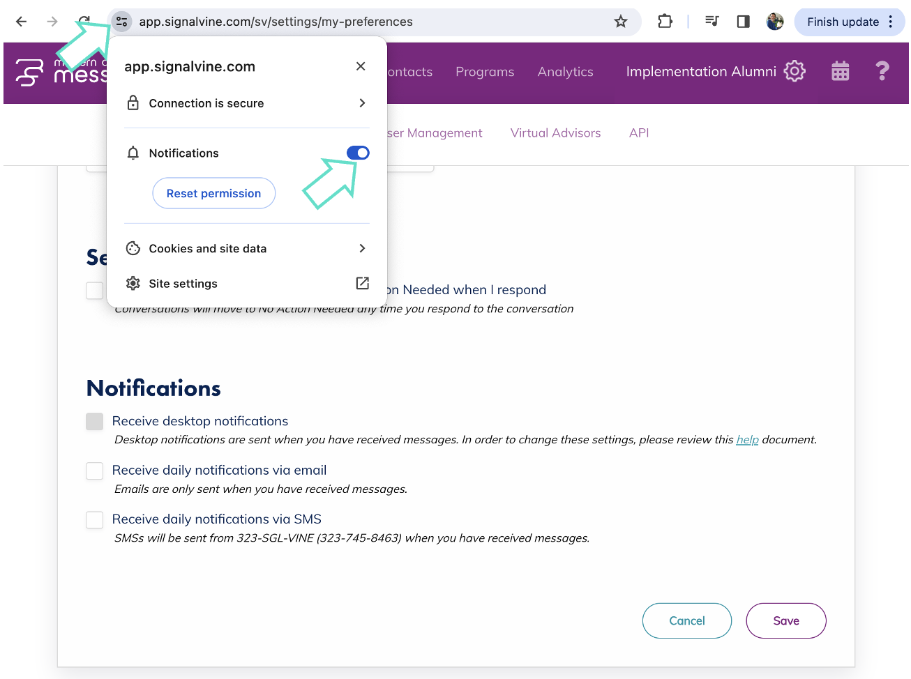 How To Enable And Disable Desktop Notifications Message Support Resource Portal